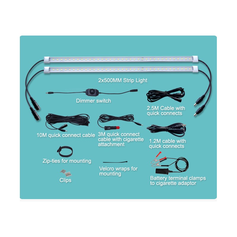 2BAR 12V 500MM LED Waterproof Camping Light Joinable Dimmable LED Strip ...