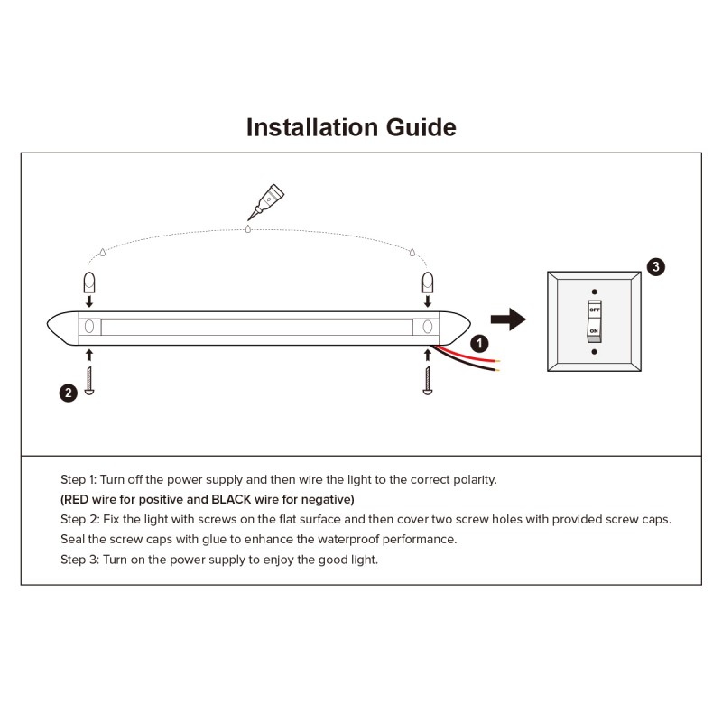 12v LED Awning Porch Light with PC Cover for RV Caravan Boat 550MM