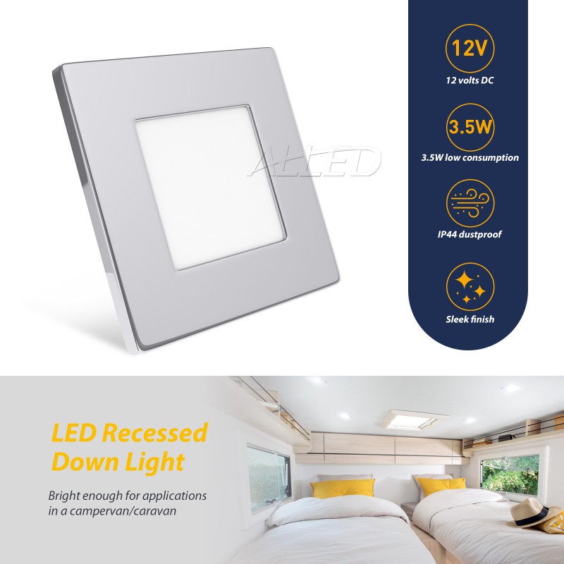 4PCS LED 12volt DC Square Recessed Ceiling Down Light for Caravan ...