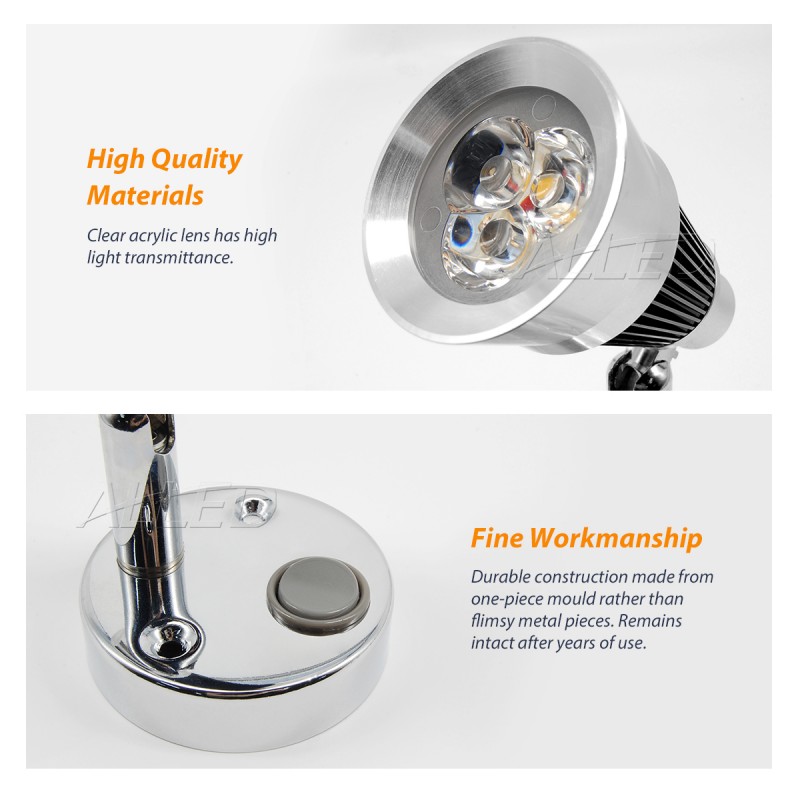 12V Swivel LED Reading Light, Interior Wall Ipad Book Lamp, RV Bedside ...