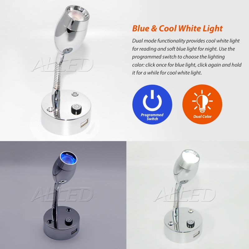 12V LED Reading Light with USB charger, Caravan Reading Light with USB ...