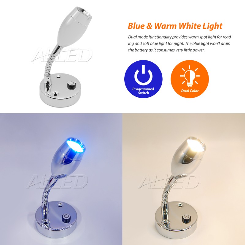 2X 12V LED Reading Light RV Caravan Dual Color Bedside Wall Lamps