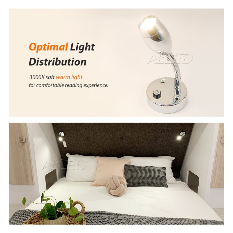 2X 12V LED Reading Light RV Caravan Dual Color Bedside Wall Lamps