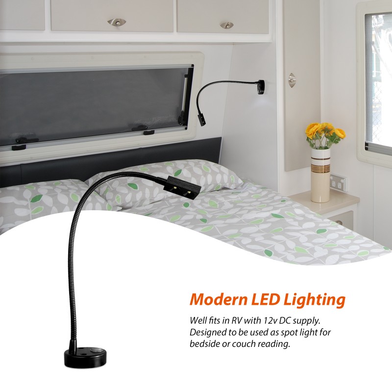 12V Aluminum Stalk Reading Lights ,Flexible Caravan RV Boat Bedside ...