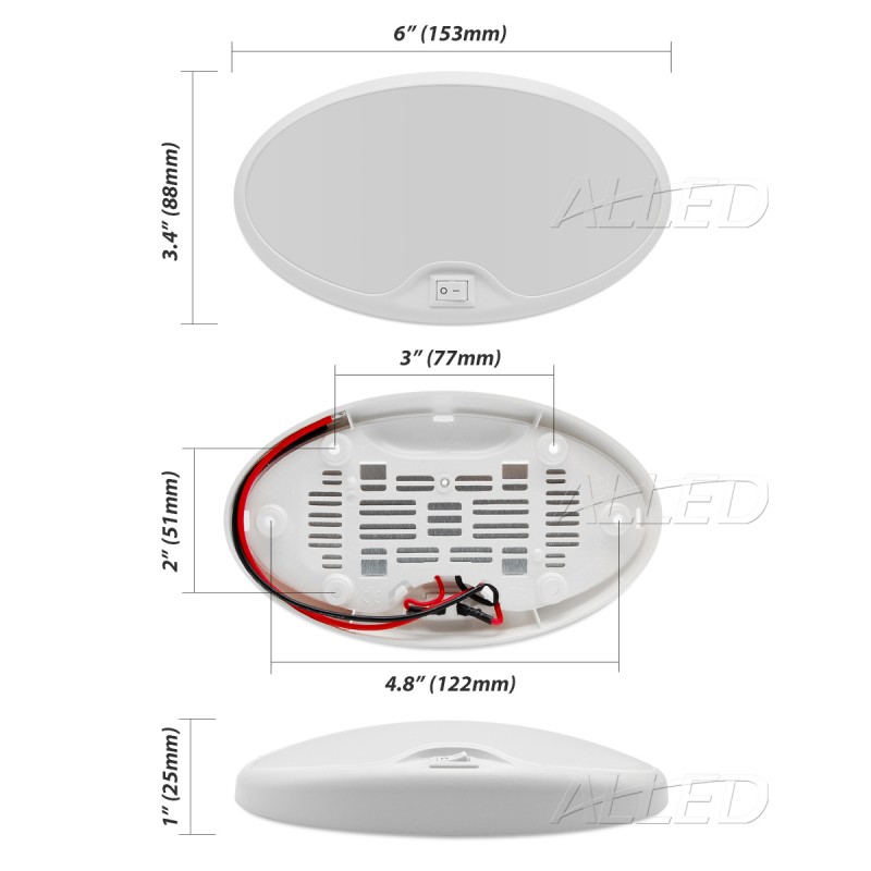 12V LED Oval Ceiling Roof Light for Camper Caravan
