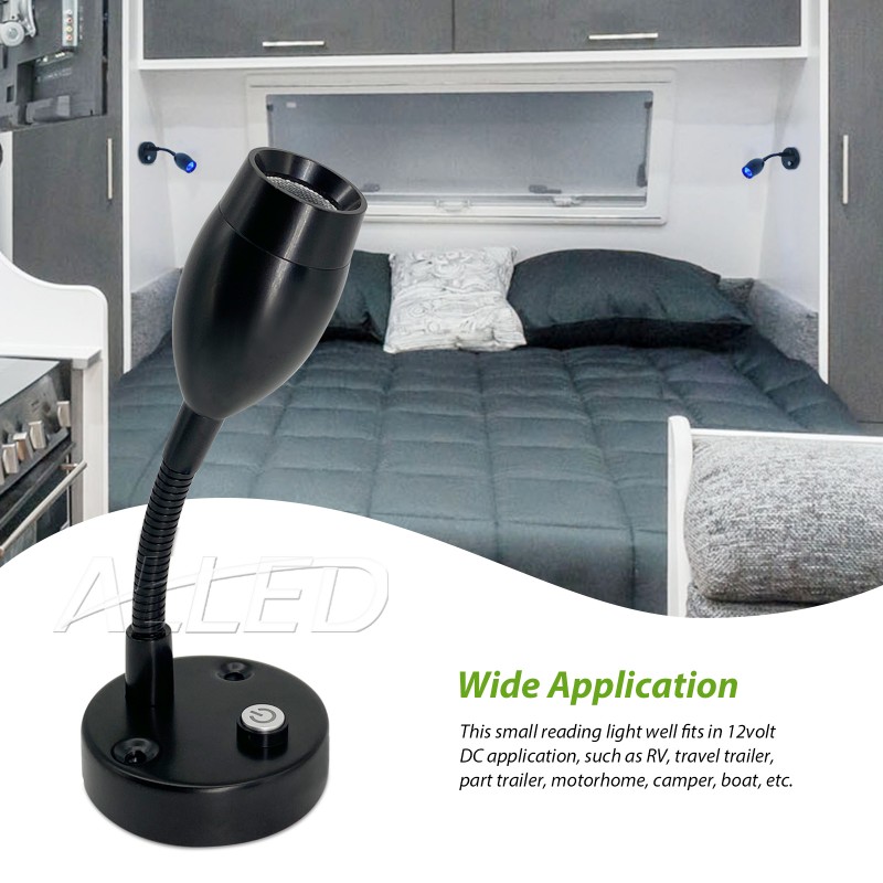 12v led reading light, rv bedside light, caravan reading light, black ...