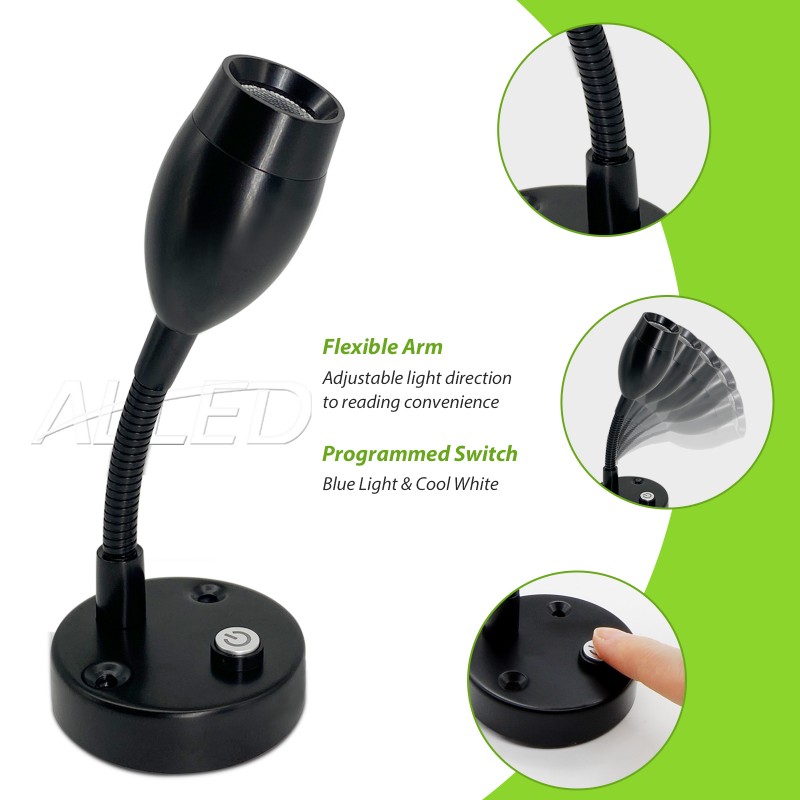 12v led reading light, rv bedside light, caravan reading light, black ...