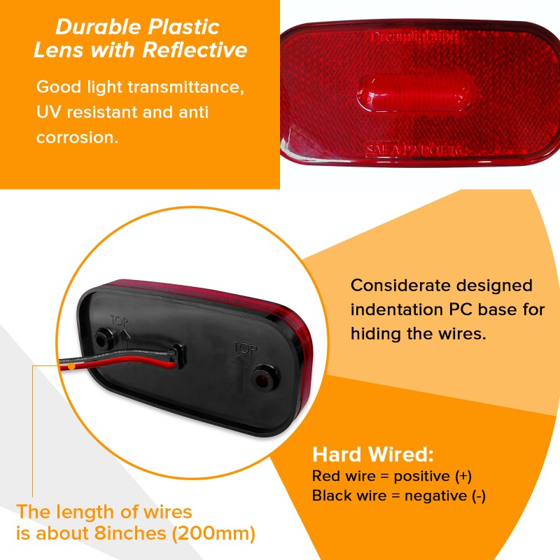 2X12V LED Oblong Side Marker Lights, Trailer Clearance Indicator Lamp ...