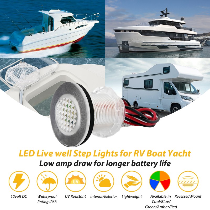 12V Waterproof LED Courtesy Deck Step Light Boat Live Bait Wells Lamp ...