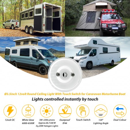 12v Round LED Interior Ceiling Down Roof Lights with Touch Switch for ...